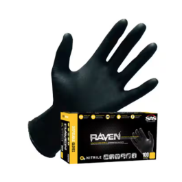 SAS Safety 66520 Raven Powder-Free Disposable Black Nitrile 7 Mil Mil ...